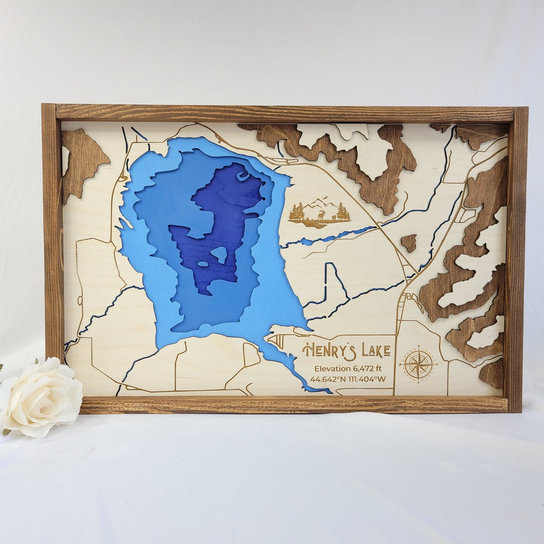 Henry's Lake Idaho Laser Engraved Topo Map - Etsy