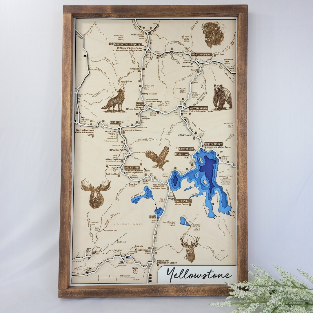 Yellowstone Laser Engraved Topo Map - Etsy