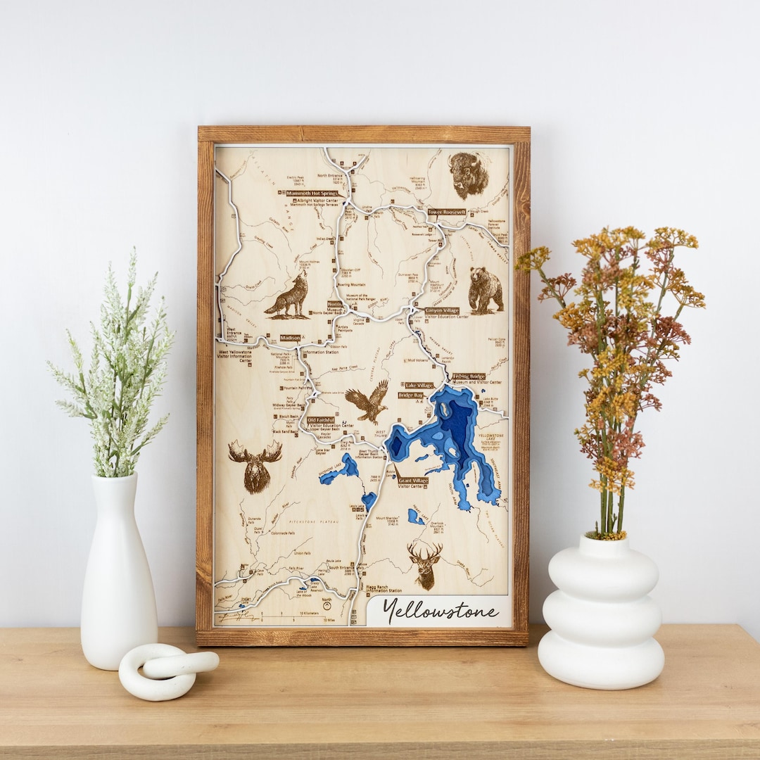 Yellowstone Laser Engraved Topo Map - Etsy
