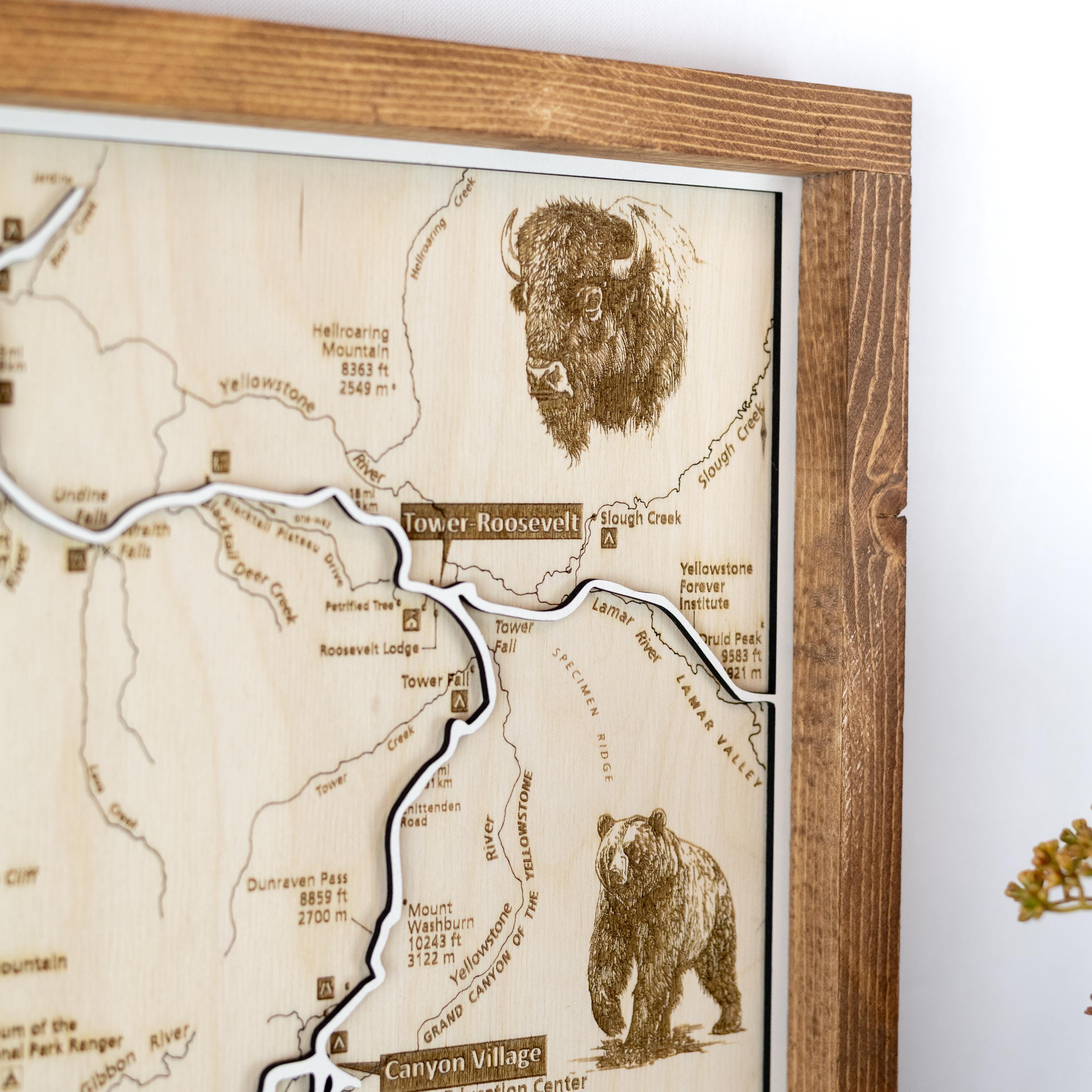Yellowstone Laser Engraved Topo Map - Etsy