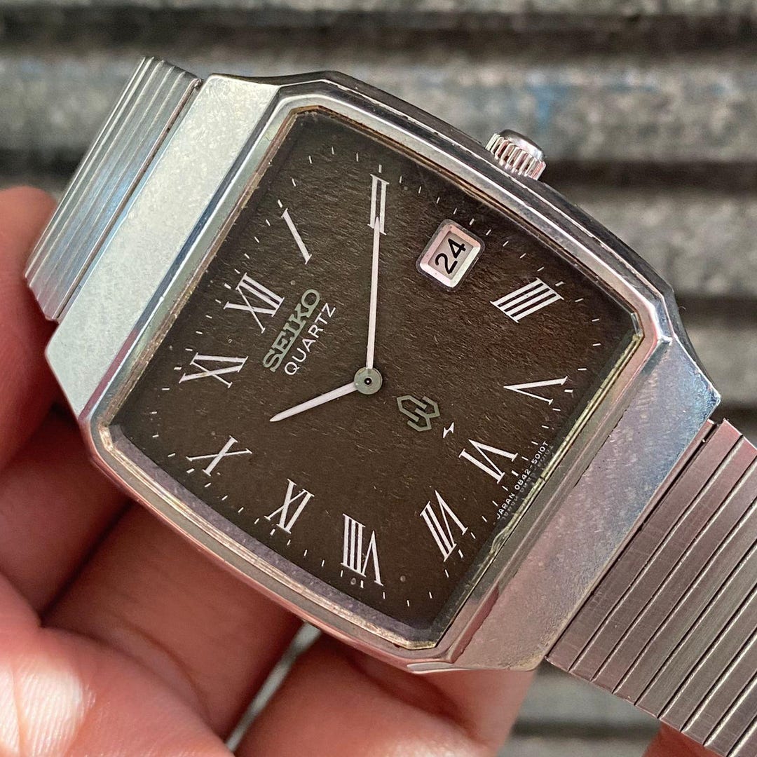 RARE Seiko Quartz Sand Dial 0842-5010 Roman Index Square Vintage Men ...