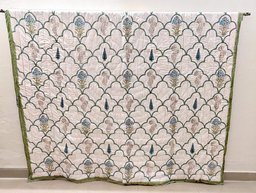 Indian Block Print Quilt, Printed Reversible Razai, Cotton Handmade ...