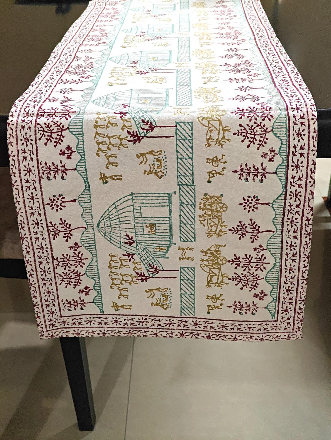 100% Cotton Hand Block Printed Table Runner, Warli Art Cloth Table ...