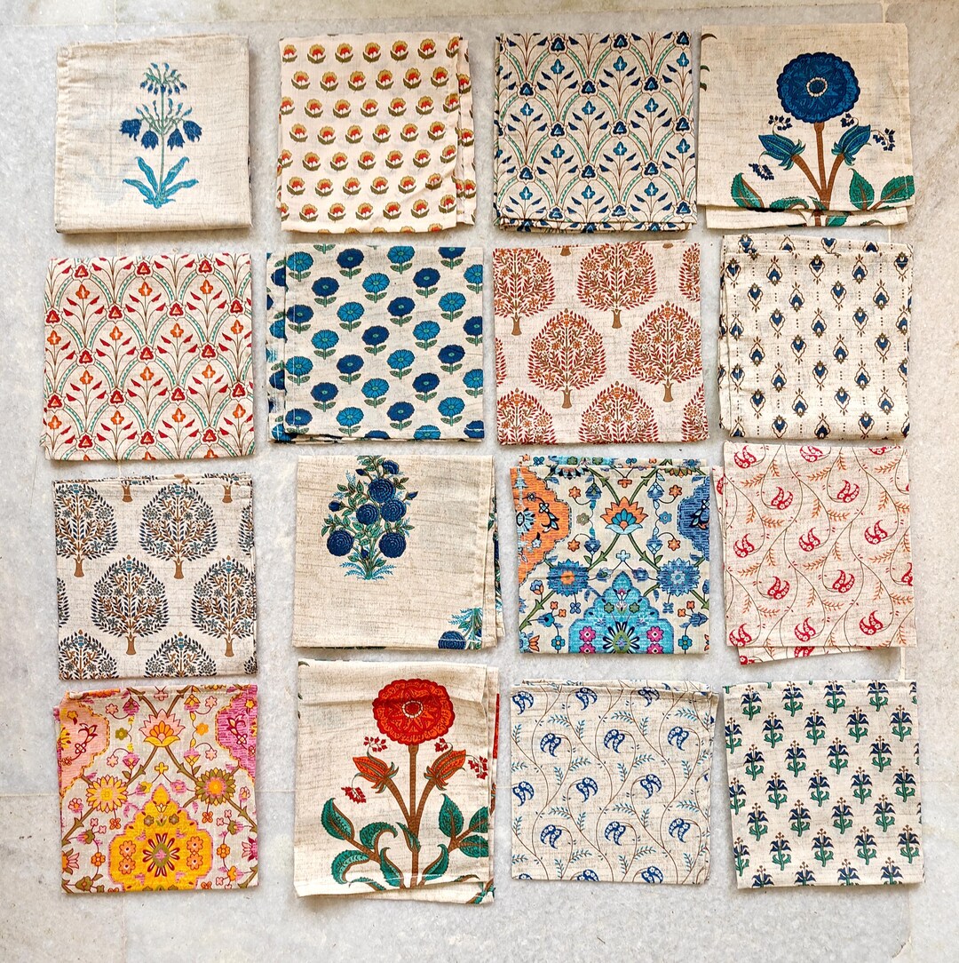 Assorted Napkins - Jaipur Hand Block Printed Napkins - 100% Cotton ...