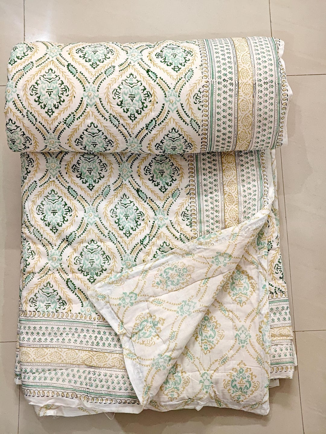 Indian Block Print Quilt Indian Reversible Jaipur Razai Cotton Voile ...