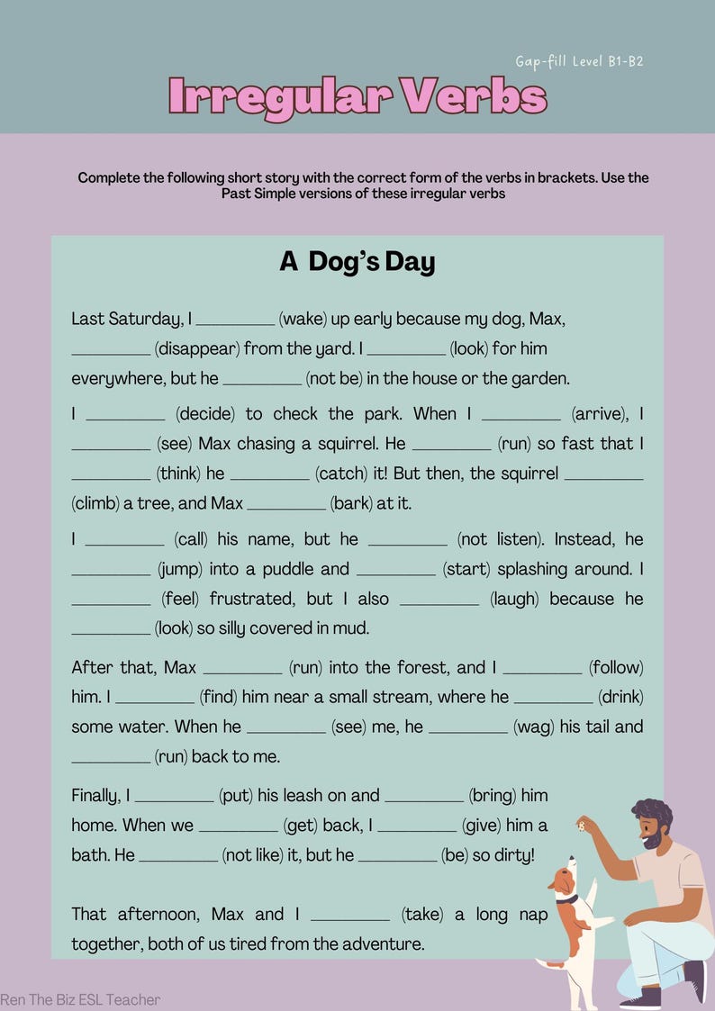 Irregular Verb Grammar Worksheet – ESL & EFL Friendly Worksheet and ...