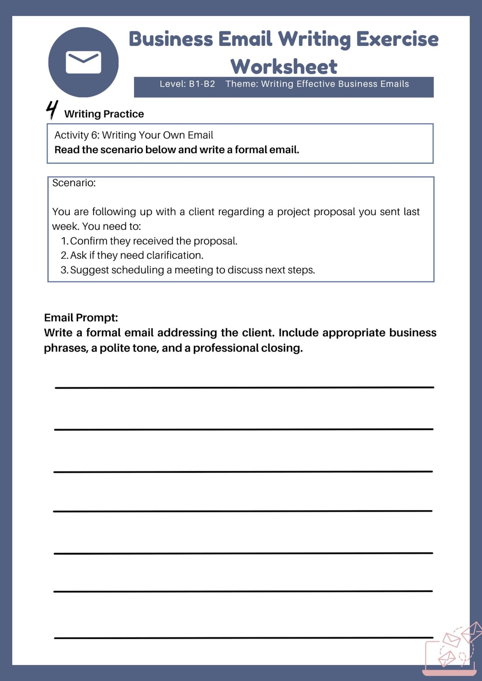 Professional Business English Email Writing Worksheet – Adult Learners ...