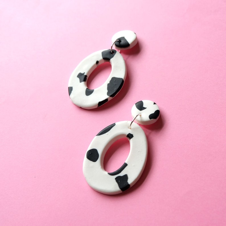 Handmade Polymer Clay Cow Print Oval Drop Earrings Etsy handmade-polymer-clay-cow-print-oval-drop-earrings-etsy