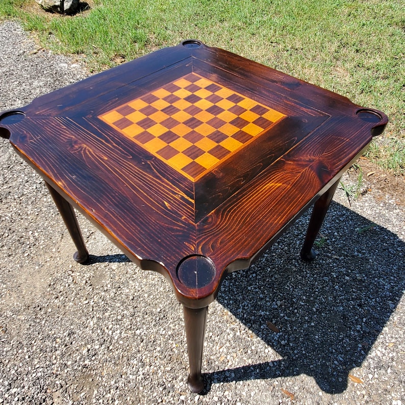Ethan Allen Game Table 12-9012 Chess Checkers Antiqued Pine Old Tavern ...