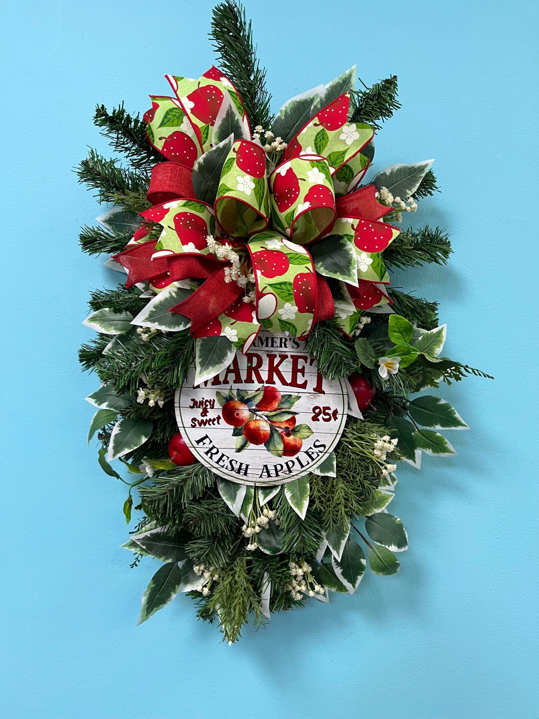 Apple Swag, Red Apple Wreath, Farmhouse Wreath, Everyday Wreath, Fall ...