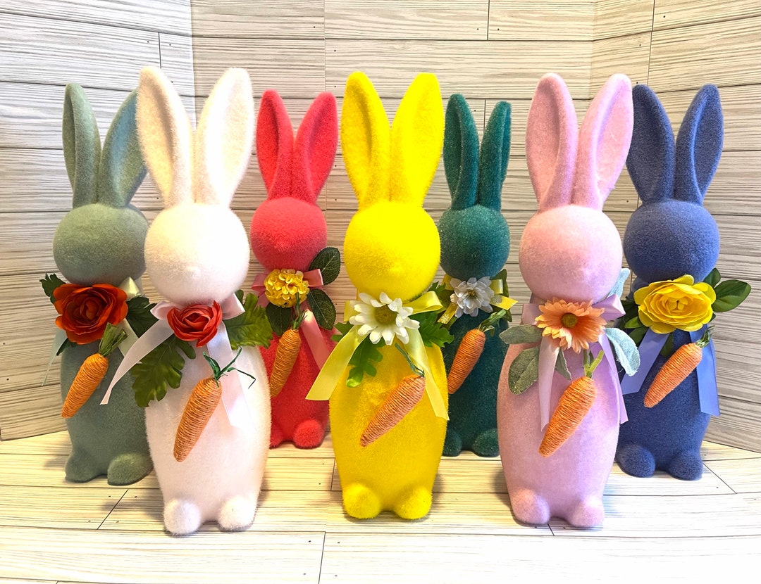 Flocked Bunny, Flocked Easter Bunny, Easter Centerpiece, Flocked Rabbit ...