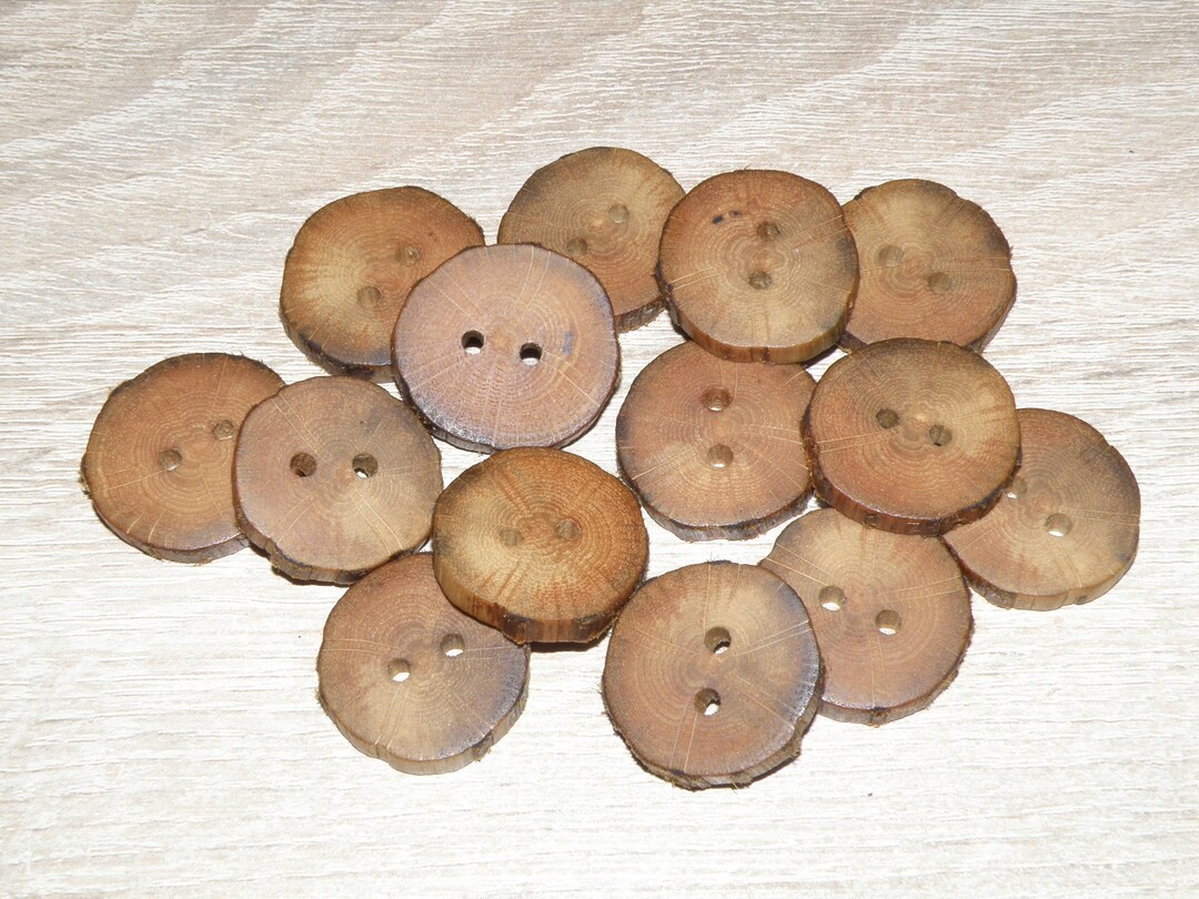 14 Handmade Oak Wood Tree Branch Buttons , Accessories (1,1" Diameter X ...