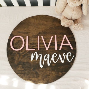 Round Circle 3d Wood Name Sign Room Nursery Name Sign Decor Baby Shower ...