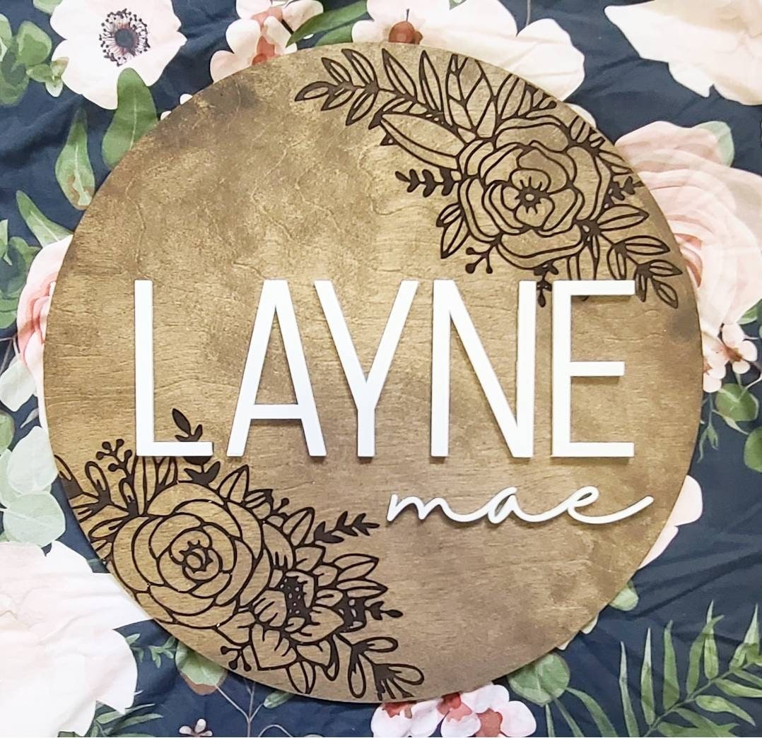18 Engraved 3d Circle Wood Floral Boho Nursery Name Sign - Etsy