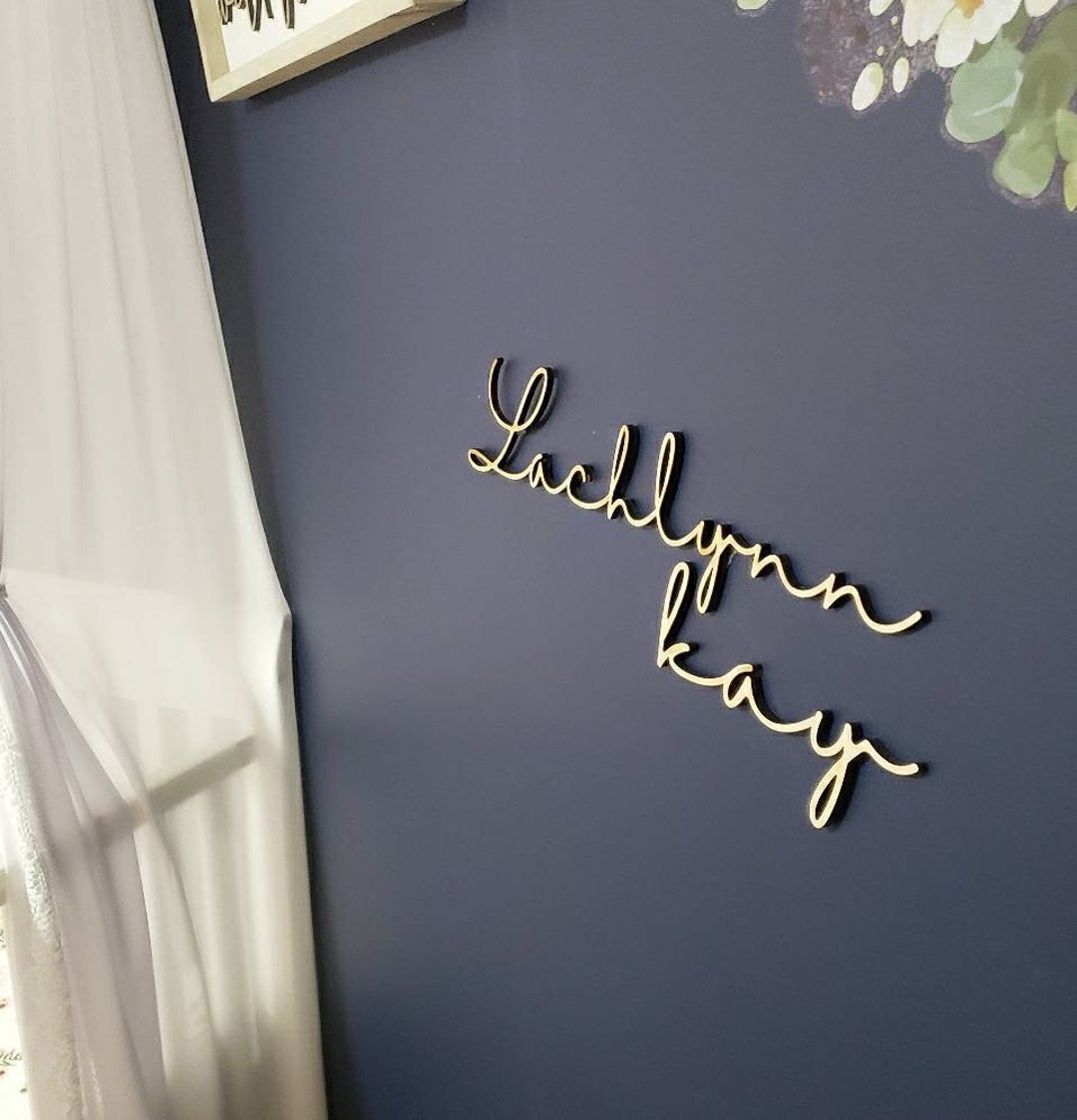 Wood Script Nursery Baby Room Name Laser Cut Sign Cursive First and ...