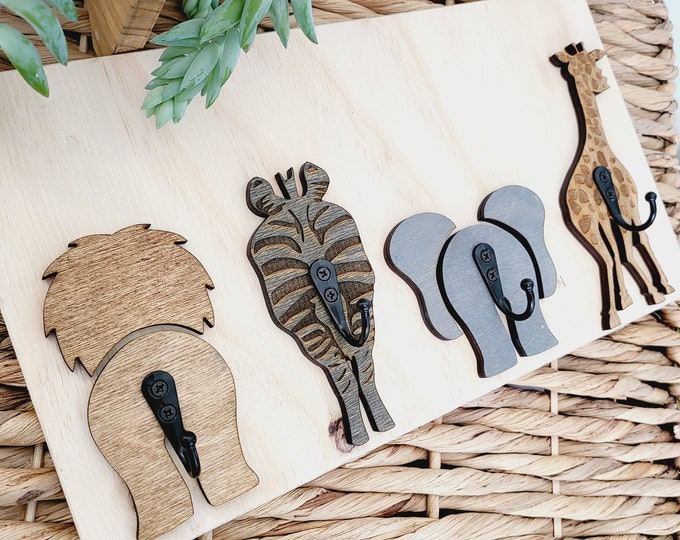 Wood Safari Coat Clothes Hanger Hook Jungle Animals Nursery Wall ...