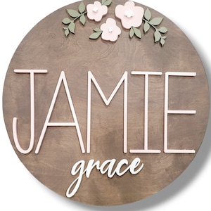 3D Custom Personalized Round Circle Wood Name Sign Girls Room Nursery ...