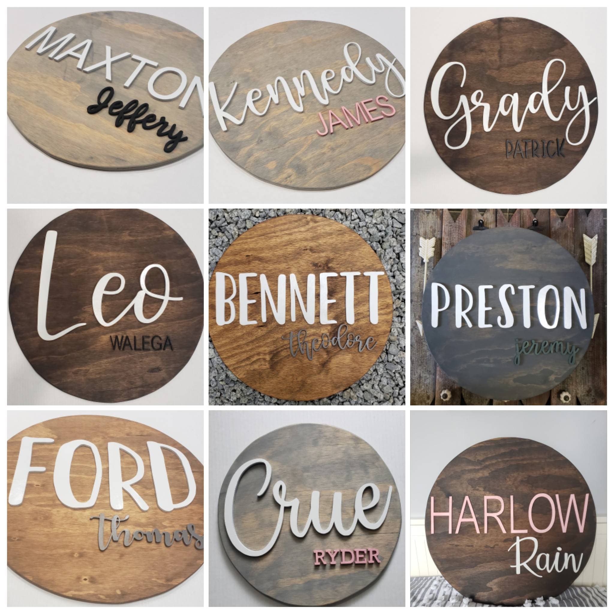 Round Circle 3d Wood Name Sign Room Nursery Name Sign Decor Baby Shower ...