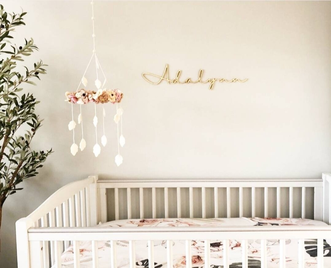 24 Inch Wood Script Nursery Baby Room Name Laser Cut Sign Cursive First ...