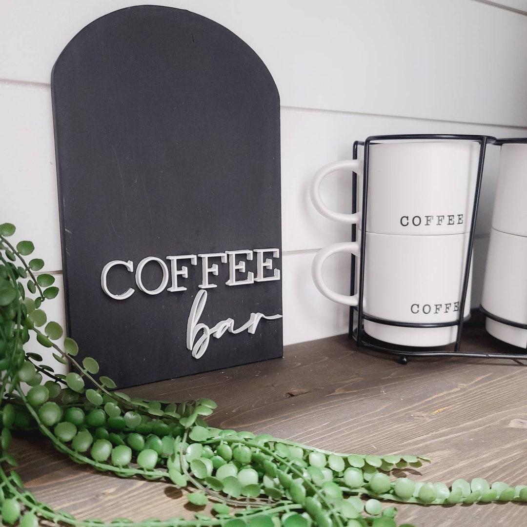 3D Wood Curved Arch Coffee Bar Station Modern Home Decor Coffee Lover ...
