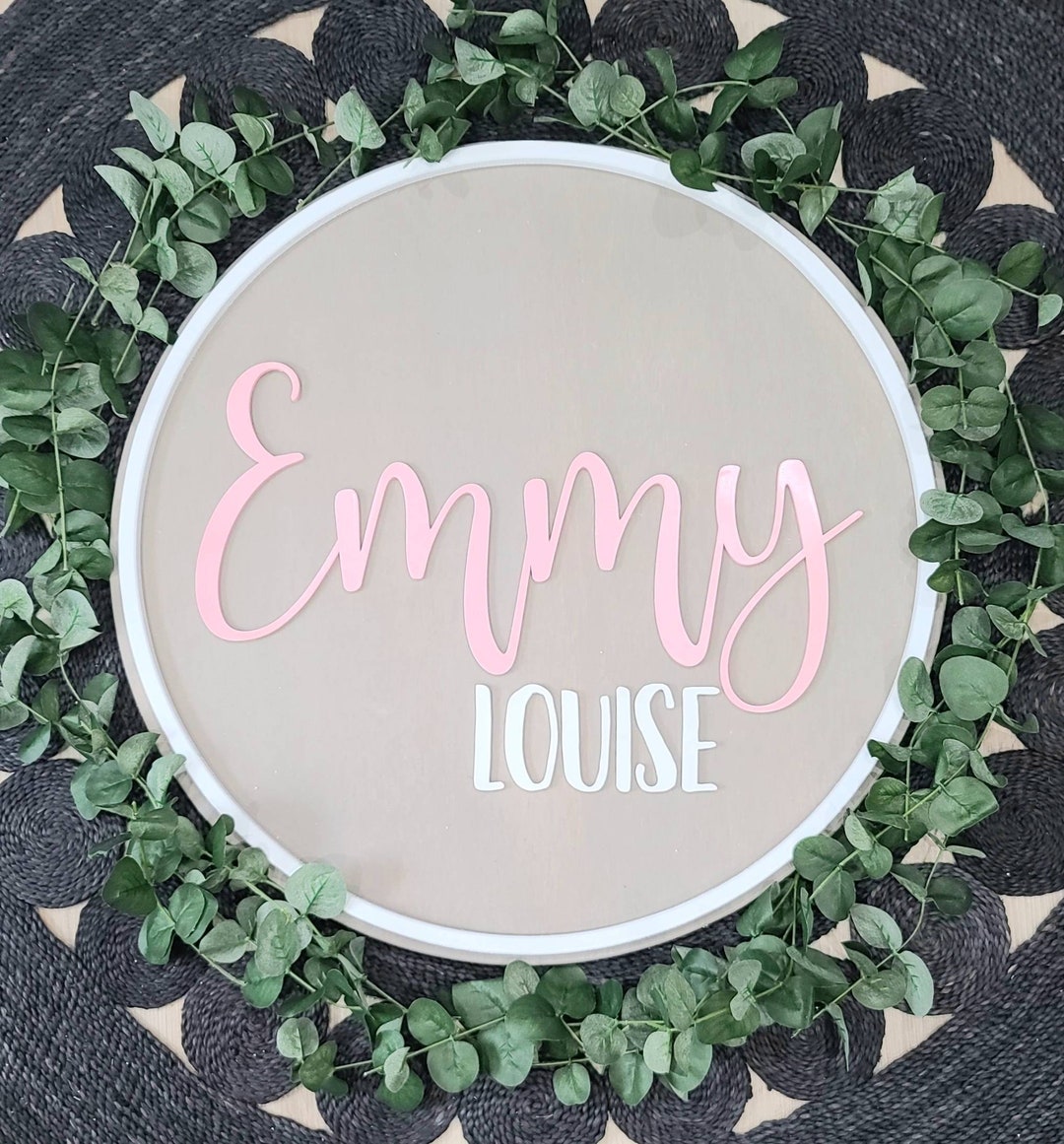 3D Round Circle Ring Wood Name Sign Room Nursery Name Sign Decor Baby ...