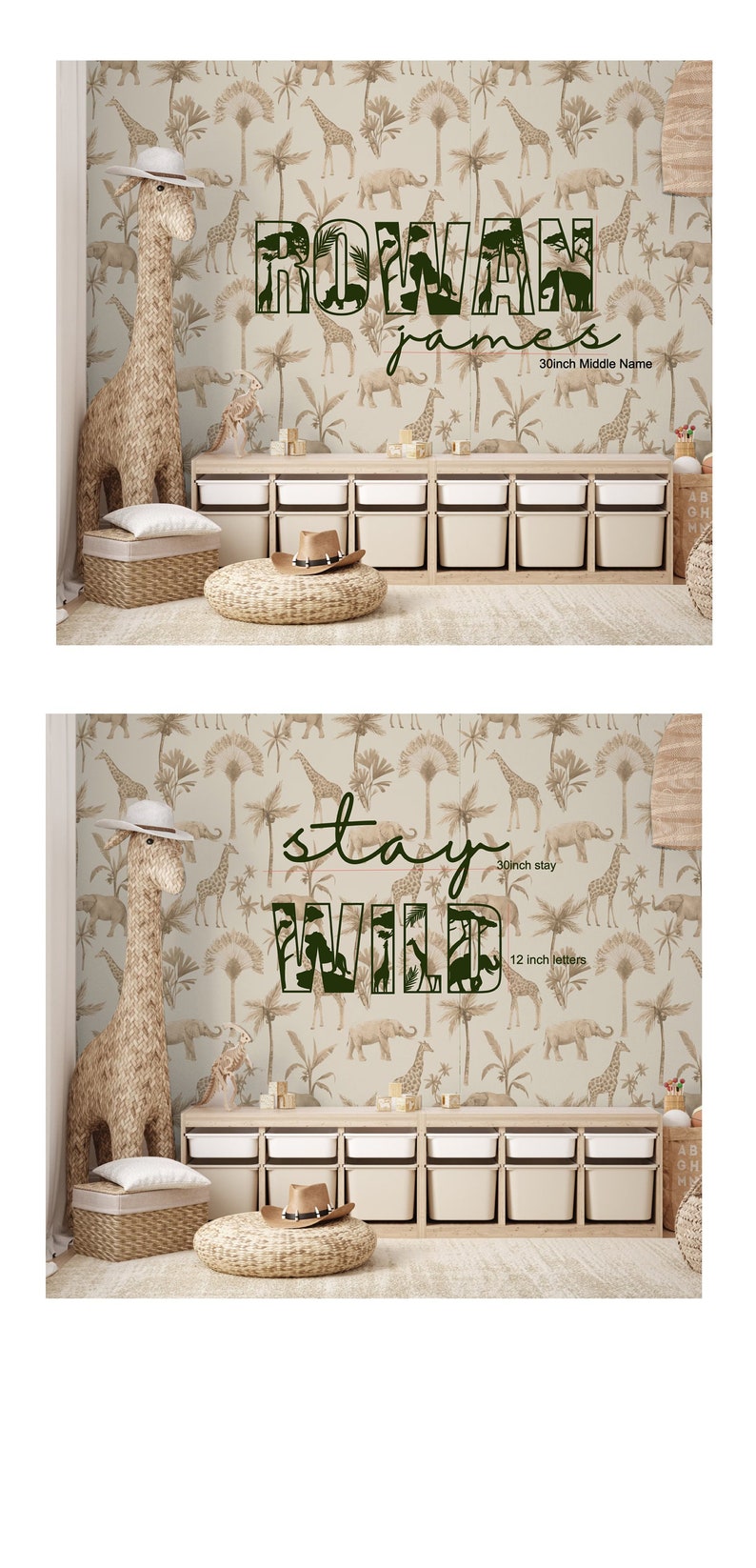 Safari Jungle Animal Wall Decor Wood Nursery Letters Name Sign Layered ...