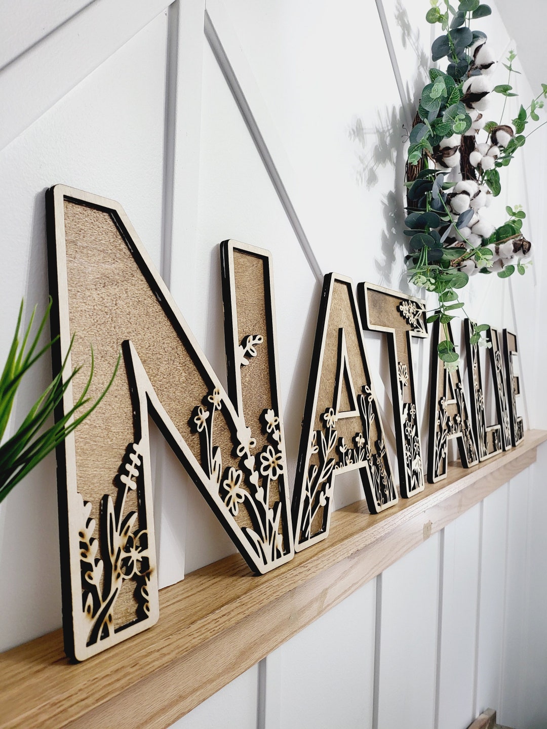 Wildflower Flowered Wall Decor Wood Nursery Letters Boho Name Sign ...