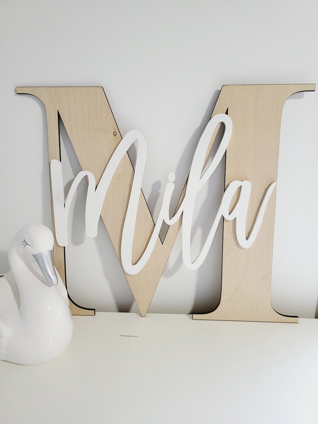 3d Custom Wooden Wall Name Sign Wood First Initial Modern Nursery ...
