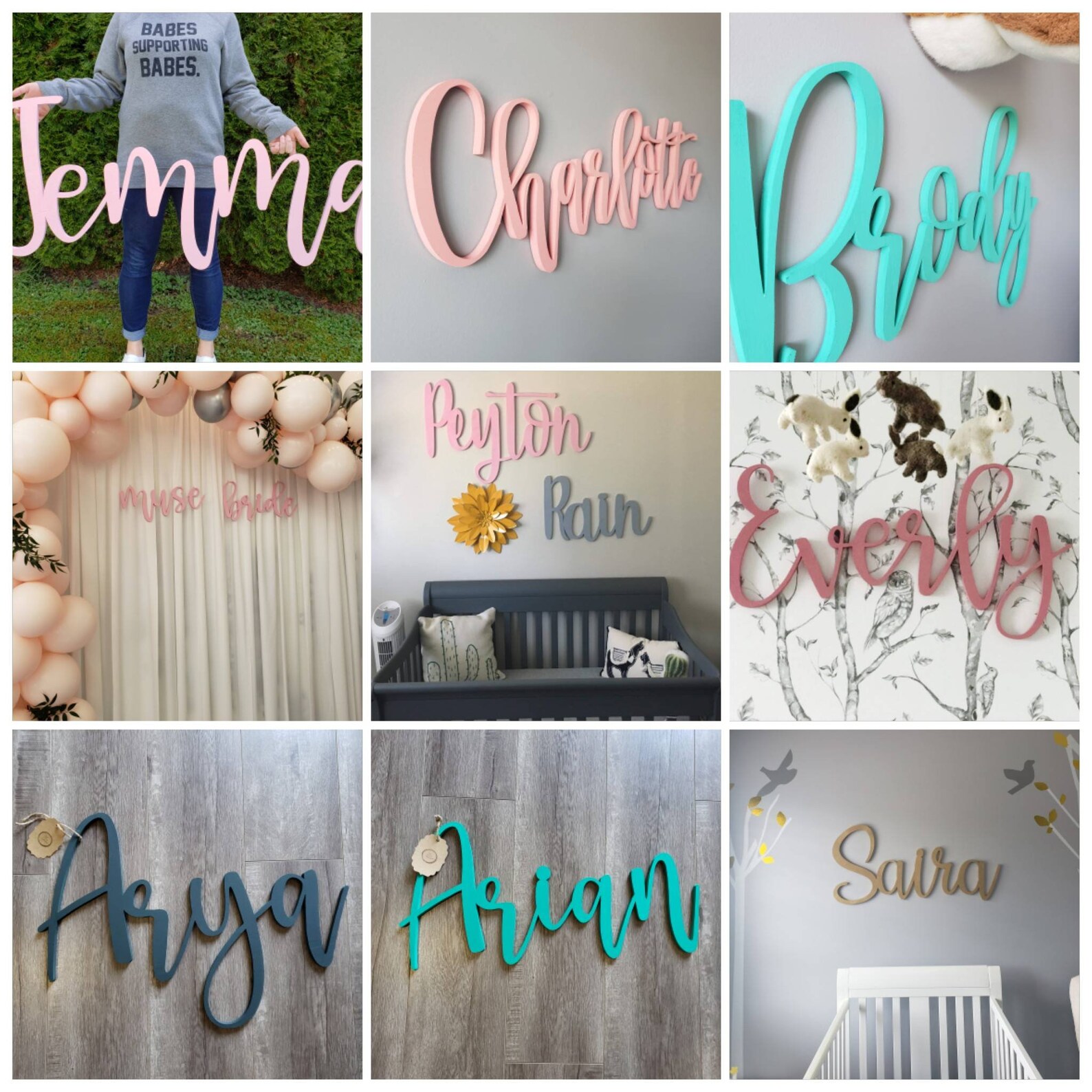 All Wood Personalized Name Sign Nursery Above Bed Crib Script Cursive ...