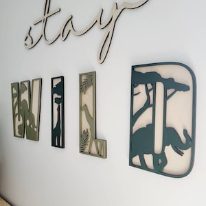 Safari Jungle Animal Wall Decor Wood Nursery Letters Name Sign Layered ...
