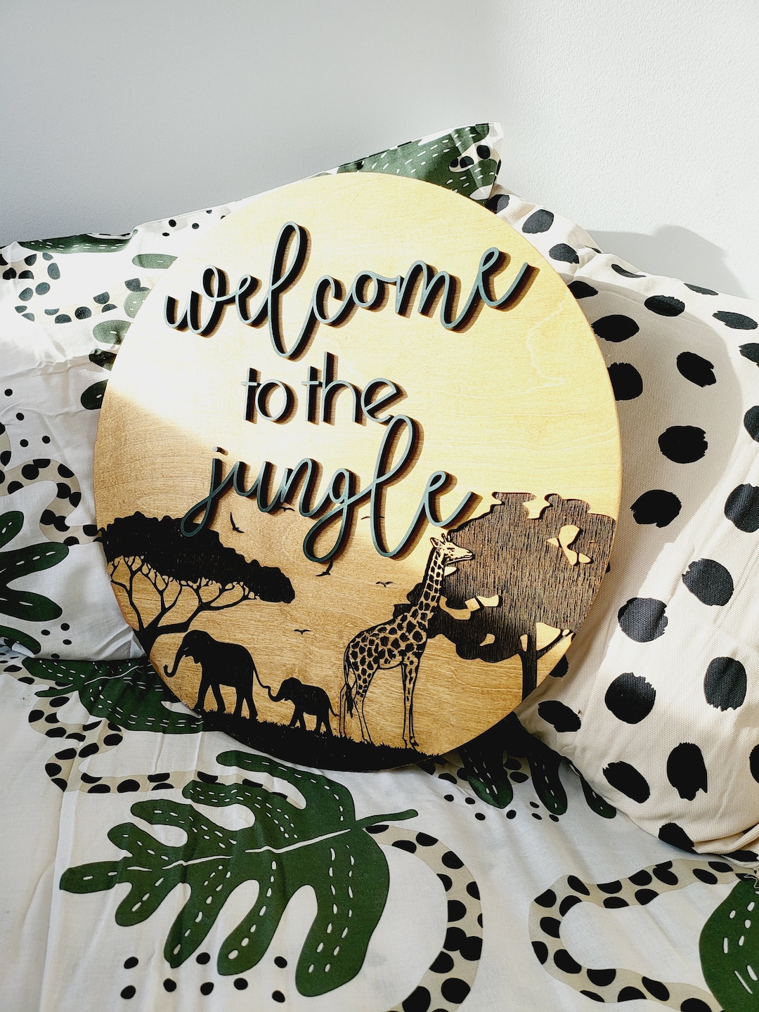 3d Engraved Wood Safari Jungle Wall Art Decor Name Sign Tropical ...