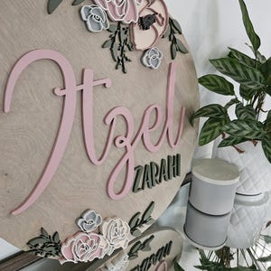 3D Round Circle Boho Wood Name Sign Girls Room Nursery Floral Flowers ...
