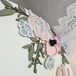 3D Round Circle Boho Wood Name Sign Girls Room Nursery Floral Flowers ...