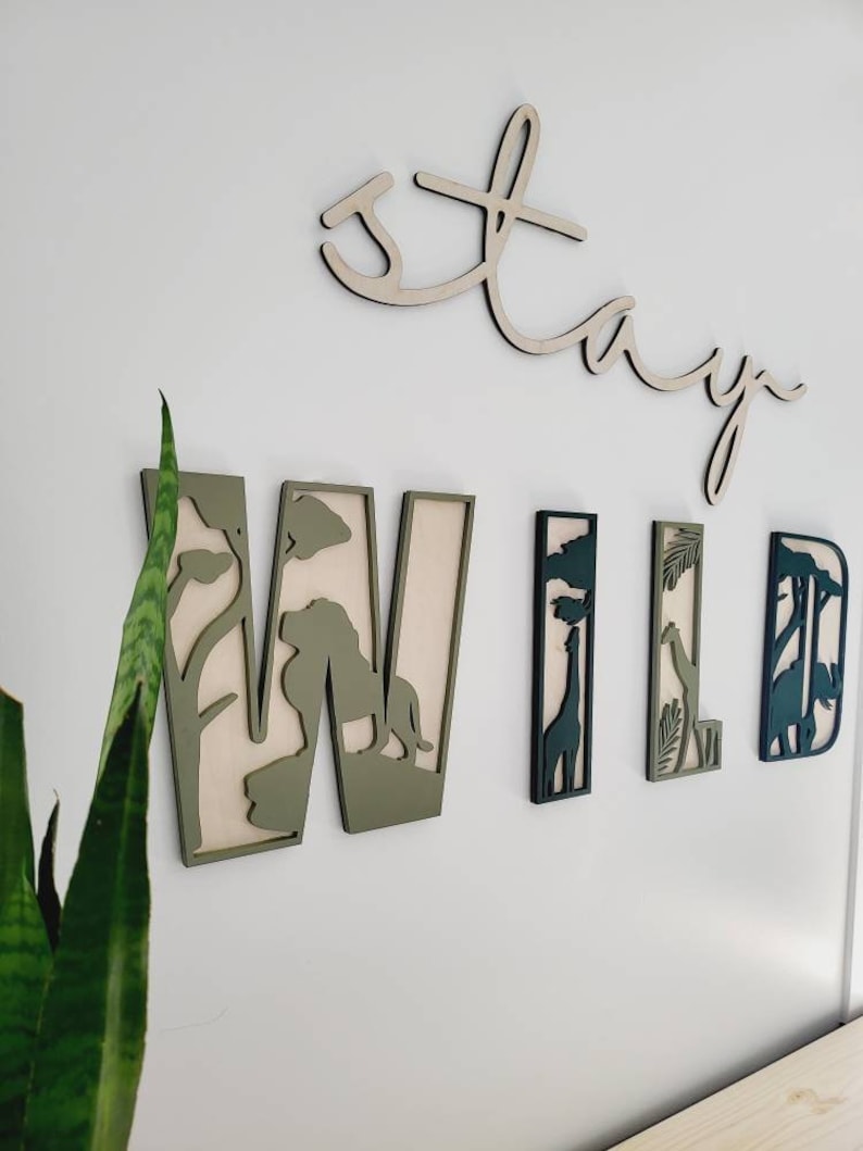 Safari Jungle Animal Wall Decor Wood Nursery Letters Name Sign Layered ...