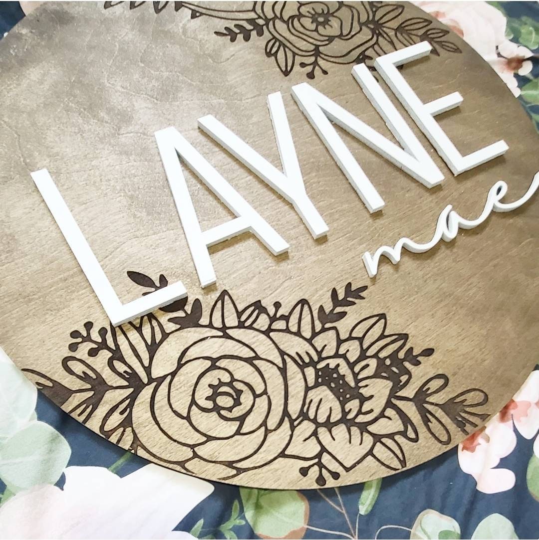 18 Engraved 3d Circle Wood Floral Boho Nursery Name Sign - Etsy