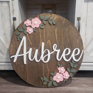 Floral Nursery Name Sign 3D Wood Round, Custom Baby Girl Gift ...