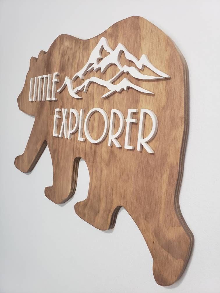 Little Explorer 3d Name With Mountains Bear Sign All Wood Sign | Etsy