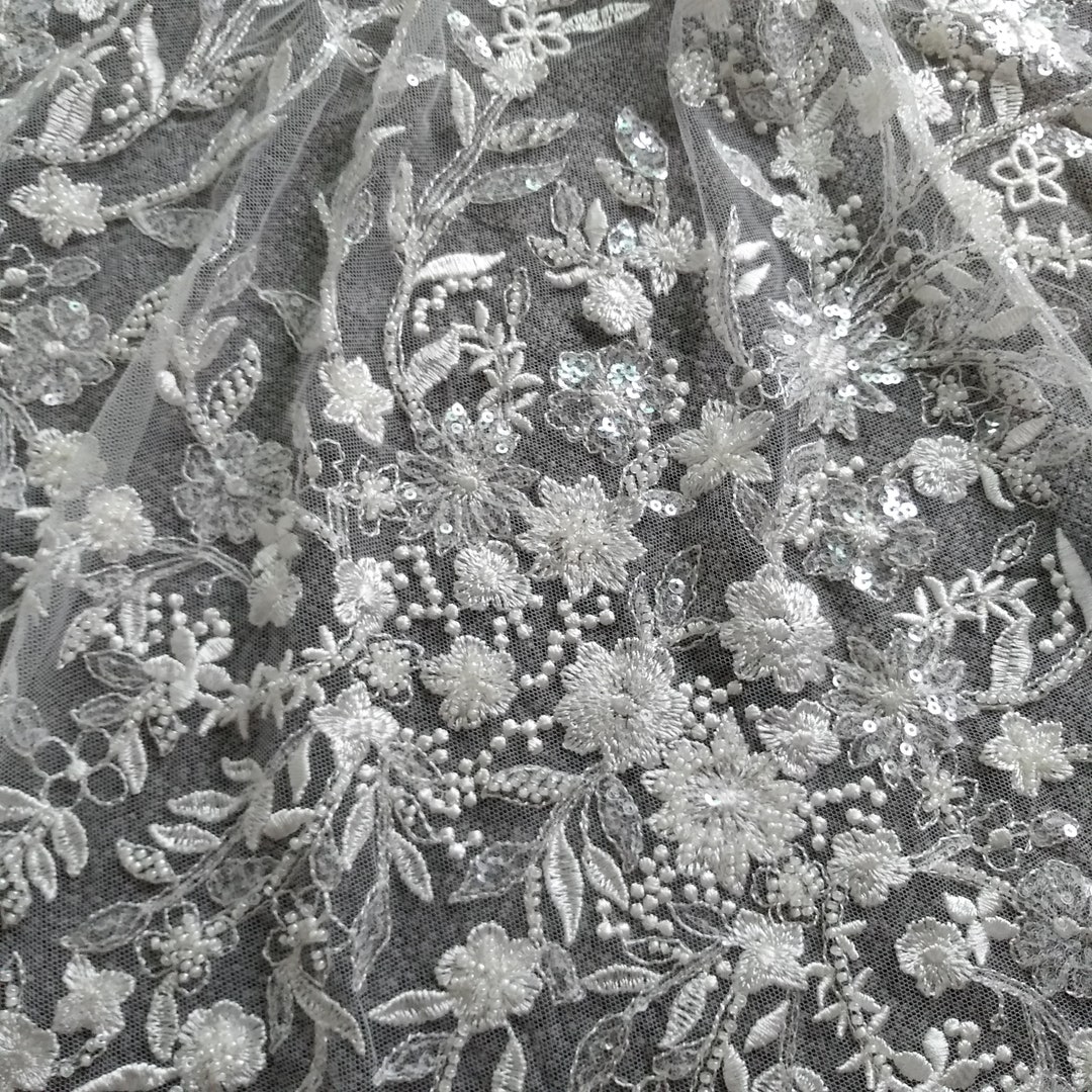 Free Shipping New Style Pearls Lace Fabric, Heavy Beaded Lace Fabric ...