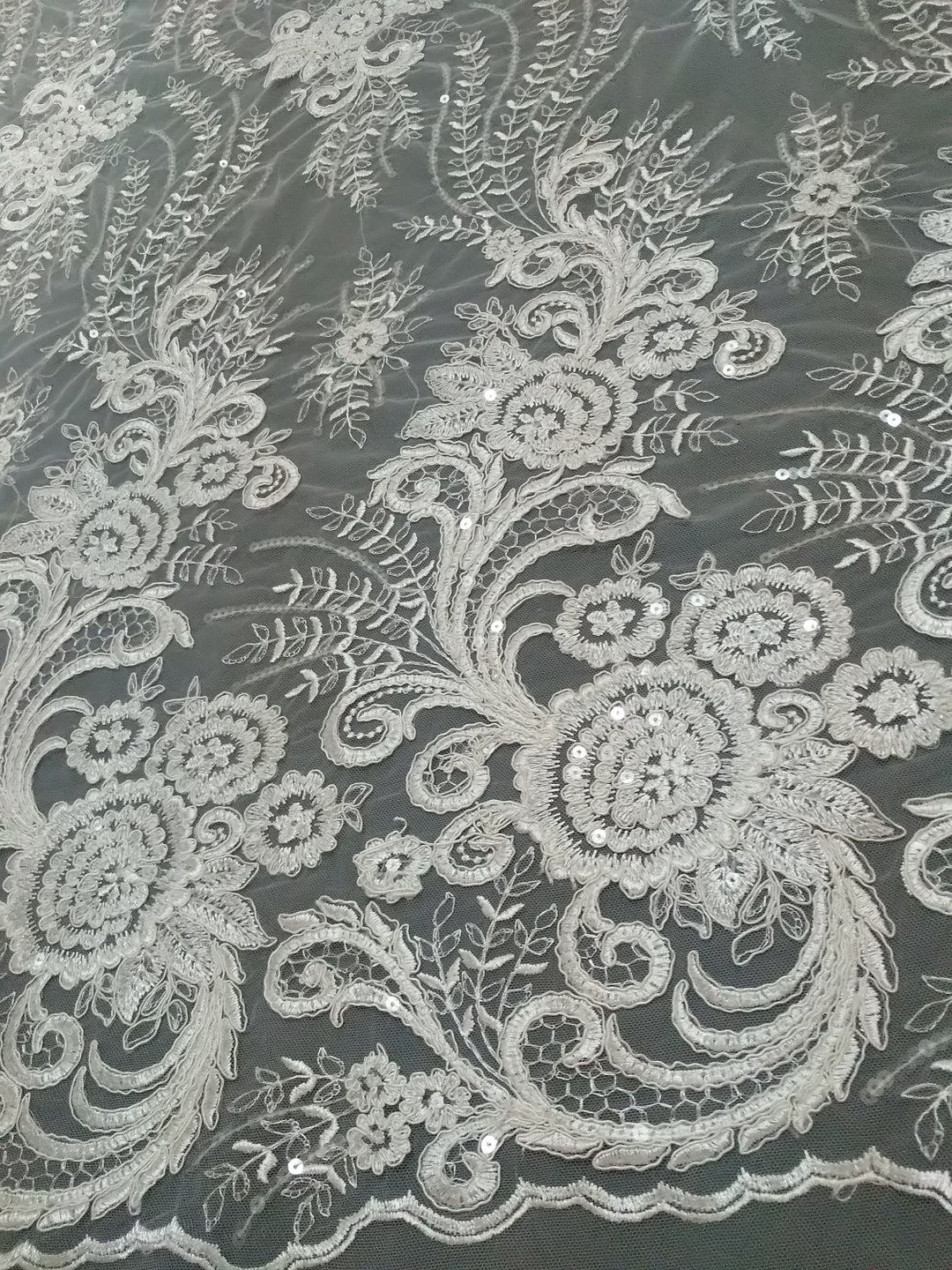 Vintage Floral Embroidery Lace Fabric: Off-white Bridal Wedding Dress ...
