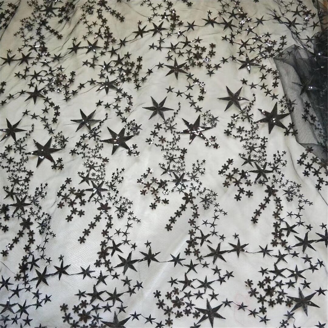 Stars Embroidery Lace Fabric: Haute Couture Wedding Dress Material - Etsy