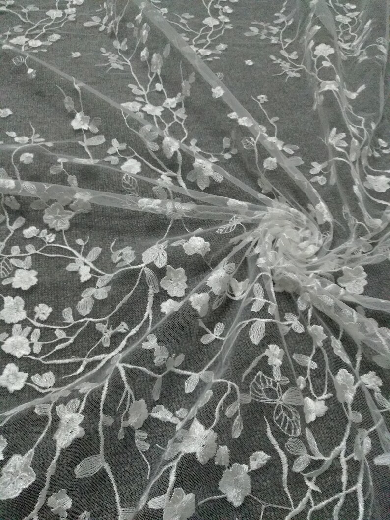 Flower Lace Fabric Tulle Lace Fabric Embroidered Florals Lace - Etsy