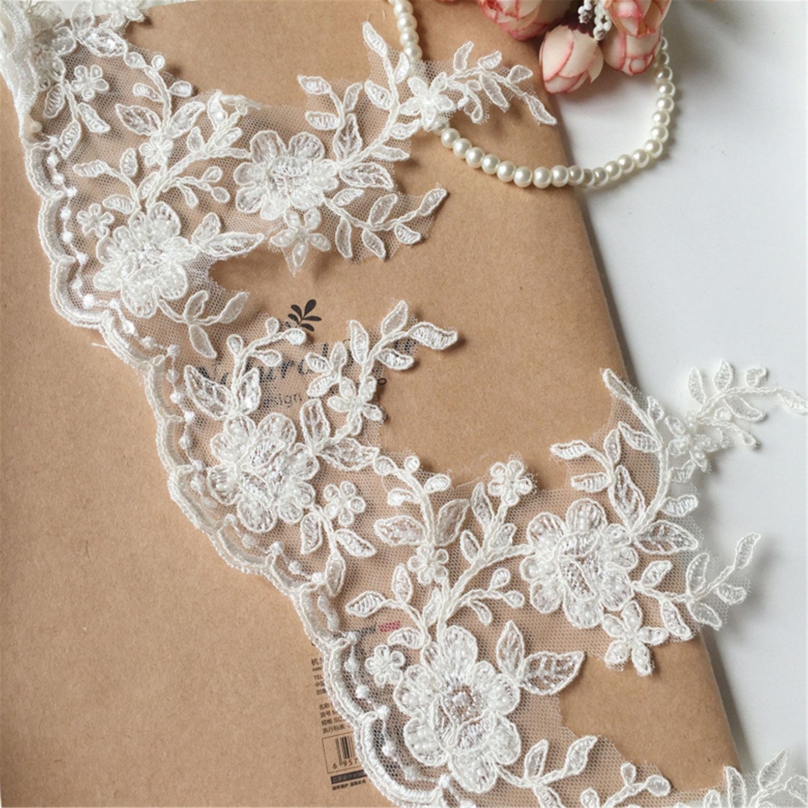 Luxury 3D Beaded Lace Trim Wedding Dress Lace Trim Bridal | Etsy