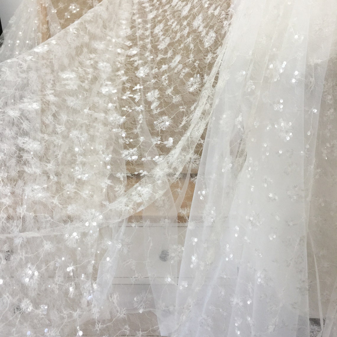Exquisite Transparent Sequins Lace Fabric Wedding Dress - Etsy