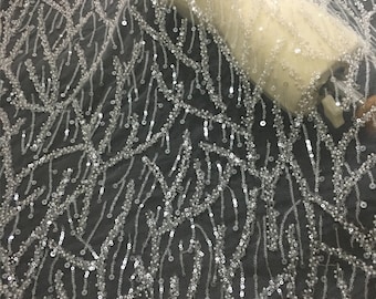 Beaded Lace Fabric, Heavy 3D Beaded Lace Fabric for Wedding Dress, Bridal Gown Lace, Sequin Lace ...