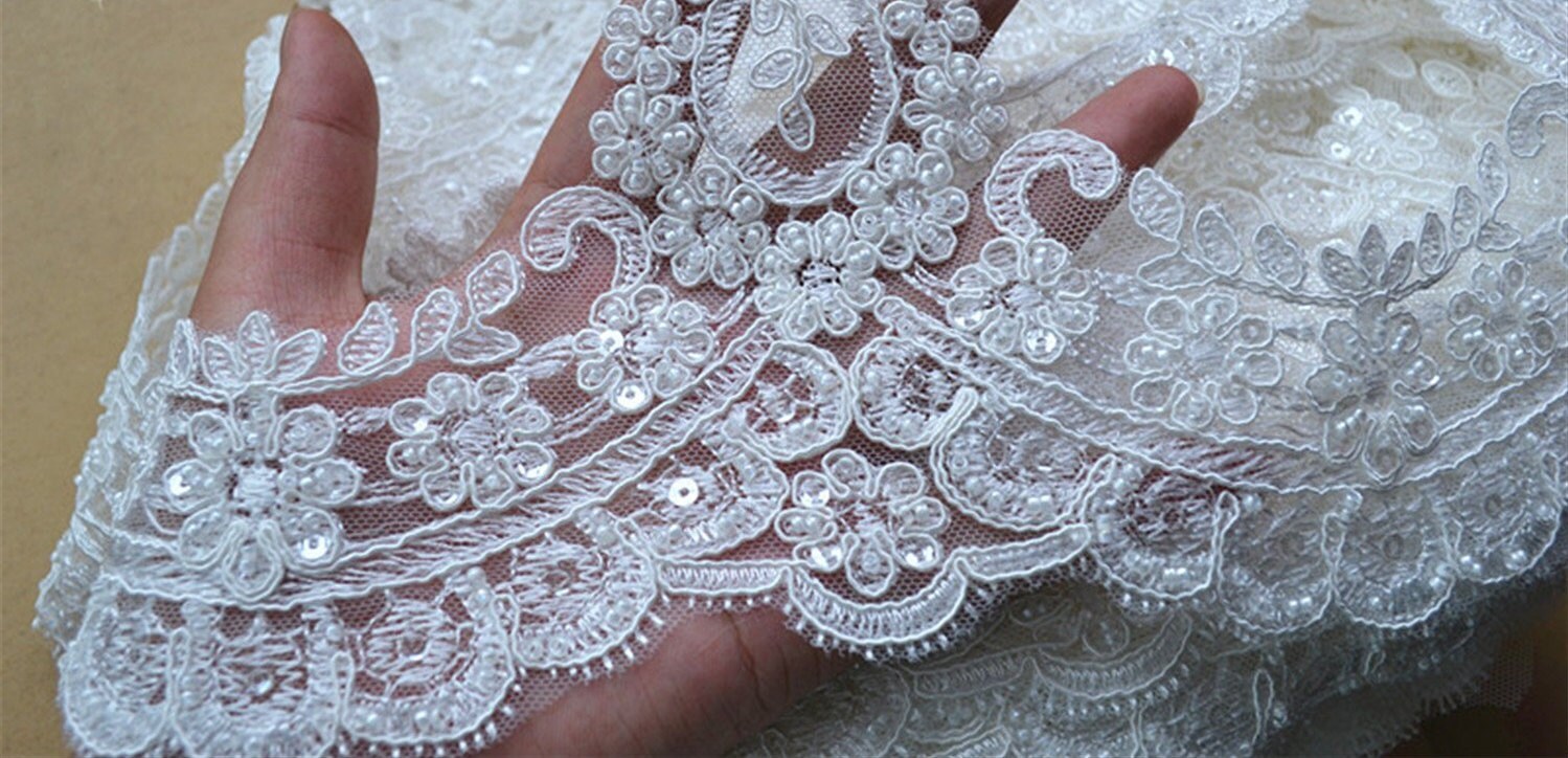 Newest Beaded Lace Trim Beaded Bridal Lace Sequined Alencon | Etsy