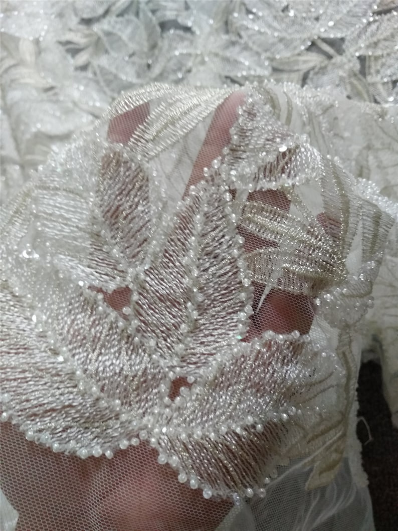 Beaded lace fabric super delicate lace heavy beaded lace | Etsy