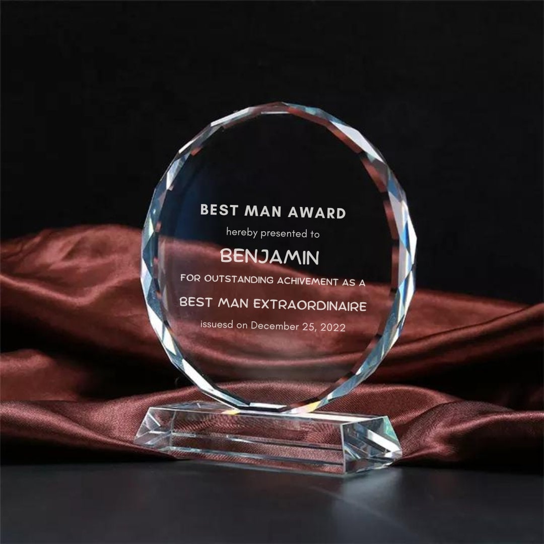 Custom Best Man Award Round Custom Crystal Trophy, Father's Day Gift ...