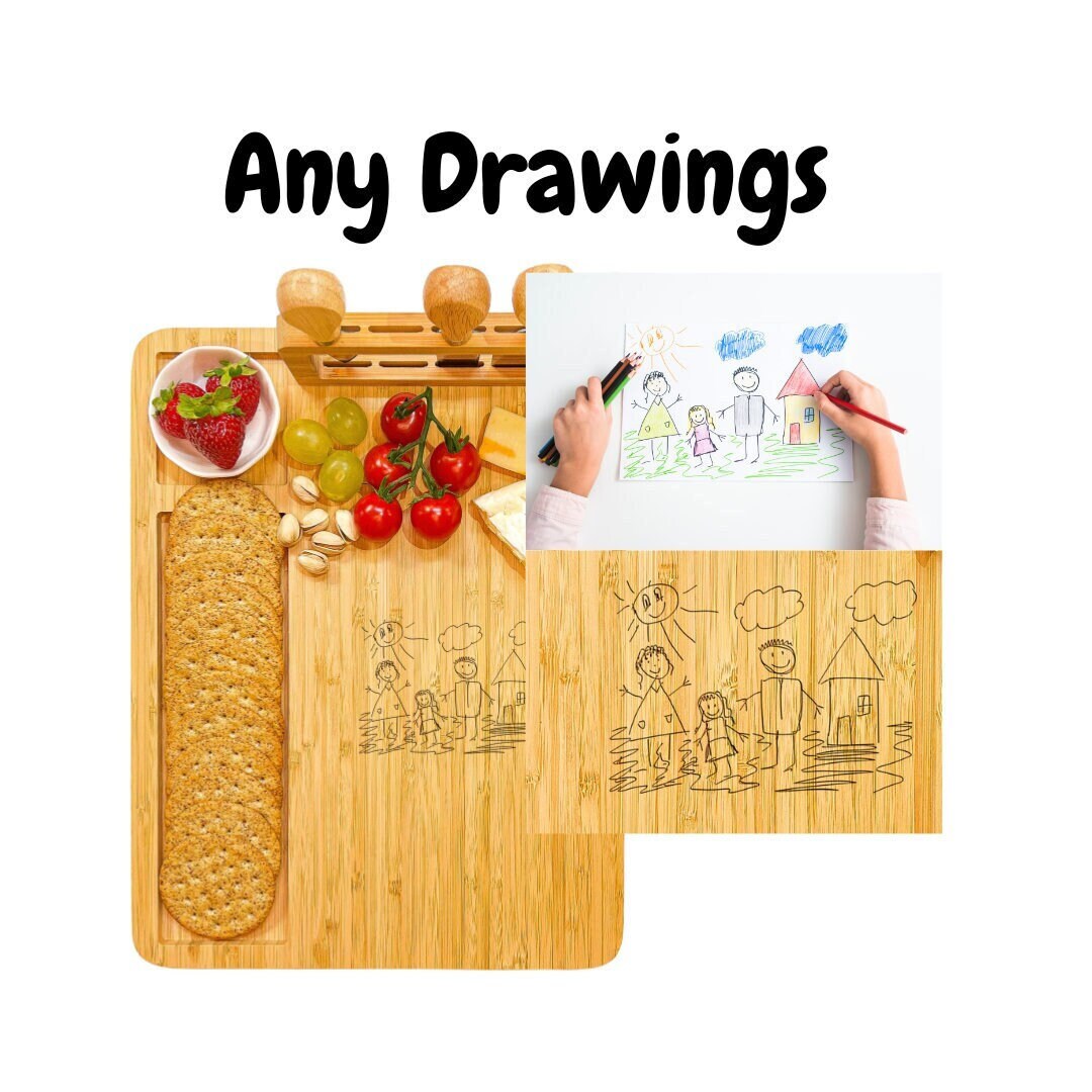 Cutting Board With Kids Drawing for Mothers Day Mother's and Father's ...