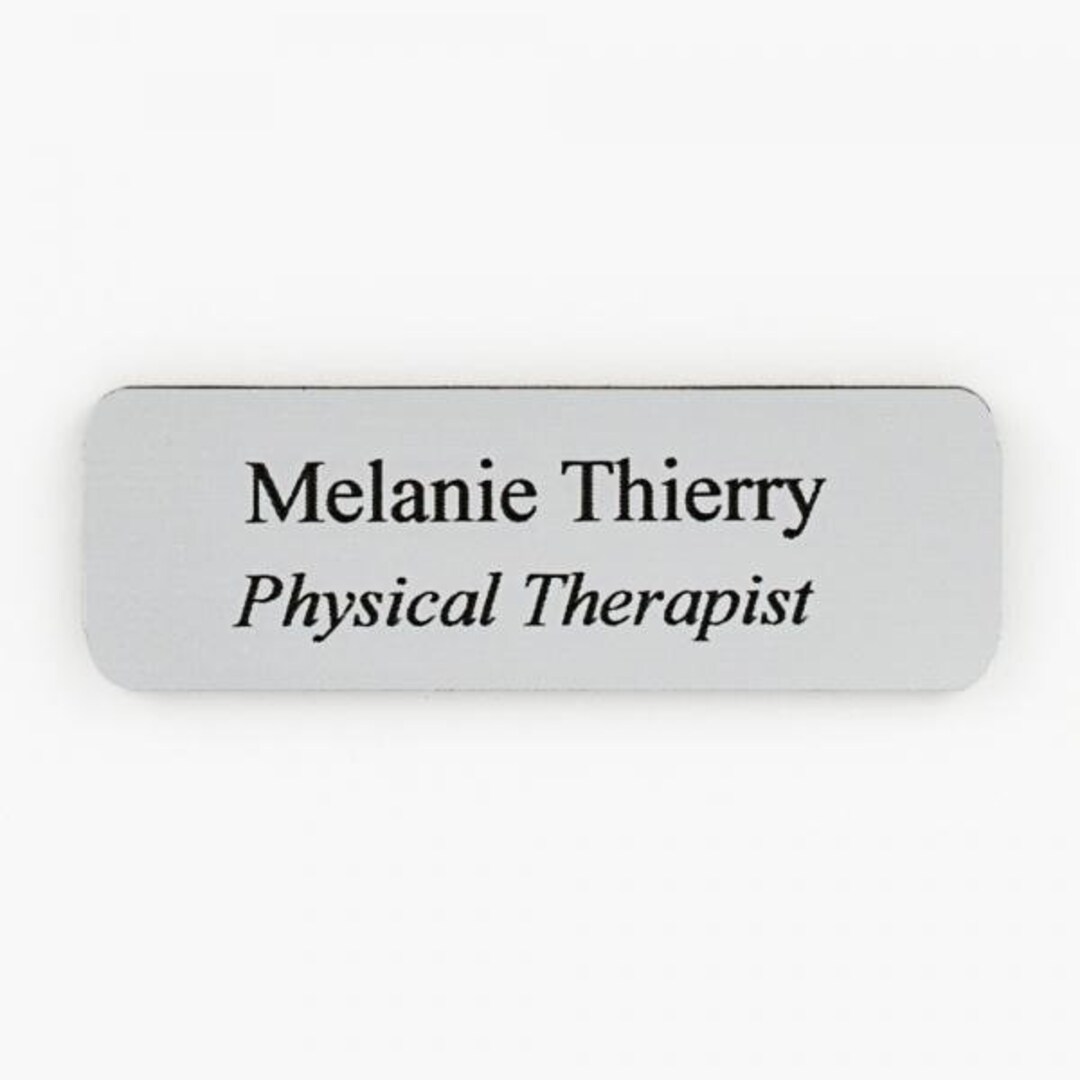 Customized 3"x1" Silver/black Plastic Name Tag W/ Magnet Back, Custom ...