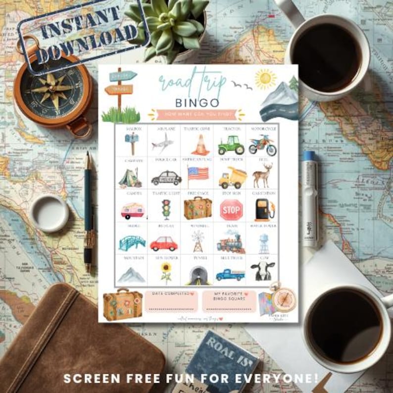 Road Trip Bingo Printable Game | Kids Travel Activity | Watercolor Fun ...